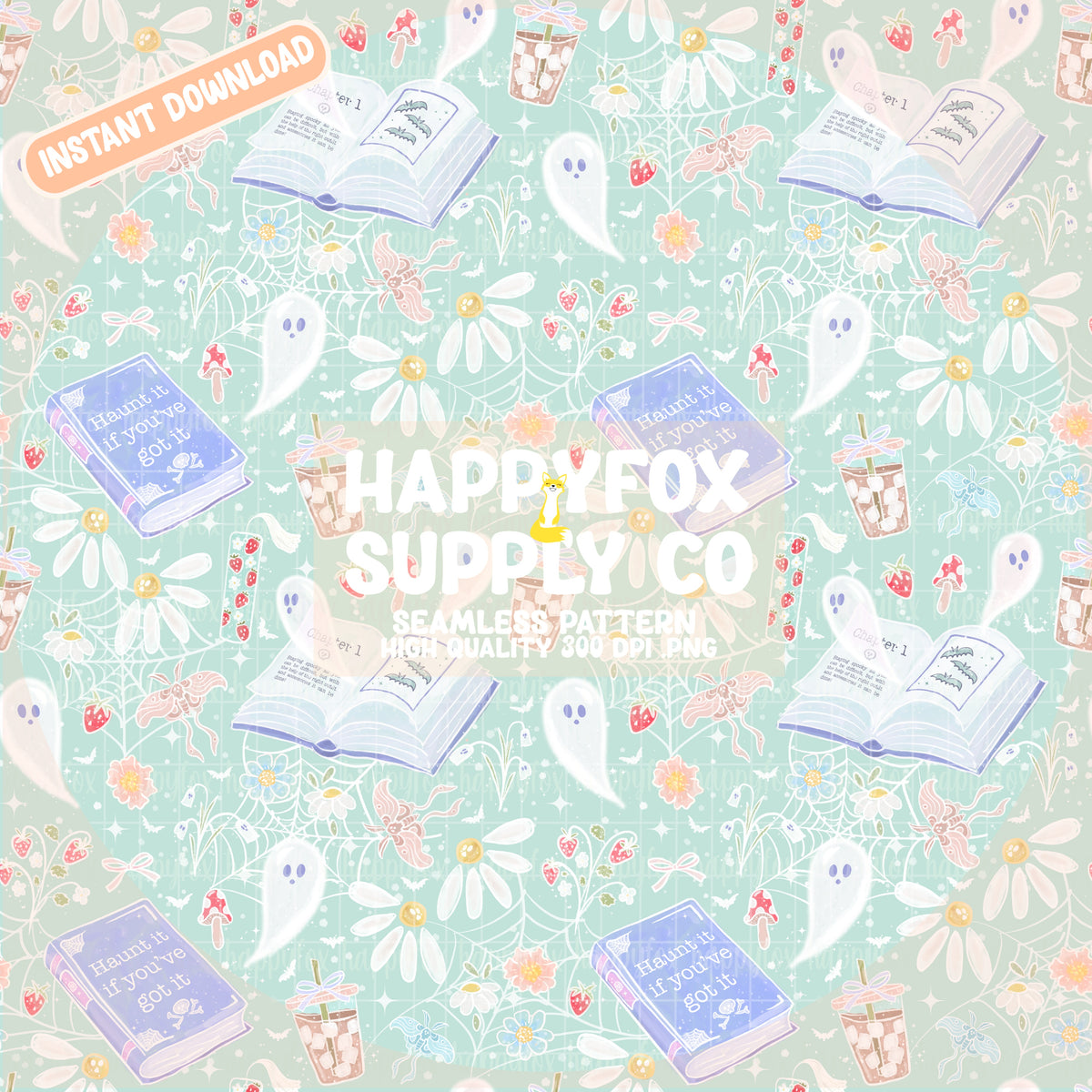 Spooky Spring Books Teal Digital Seamless File | 300 DPI | .PNG Format ...