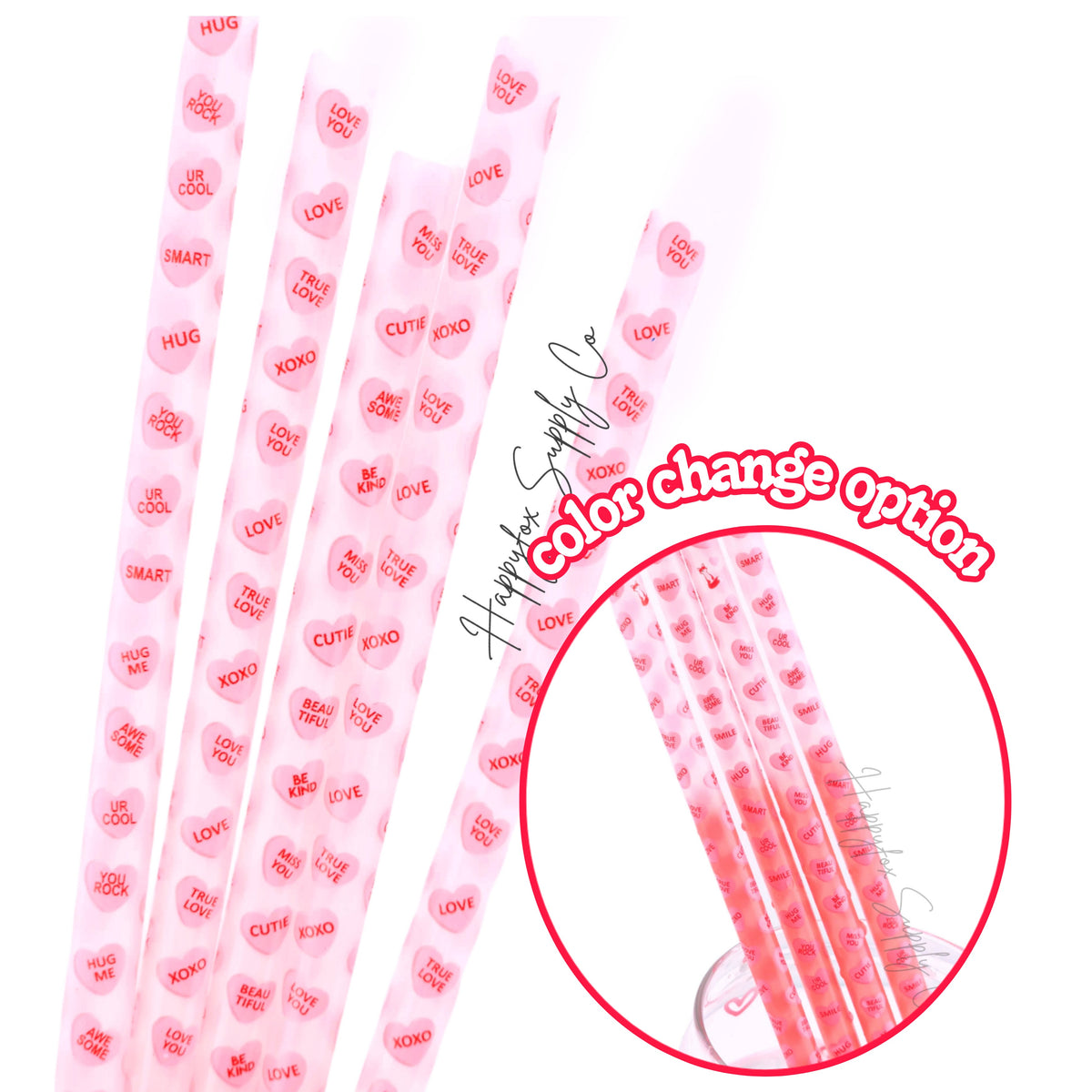 10" Pink Candy Hearts Straws + Color Change Option – Happyfox Supply Co