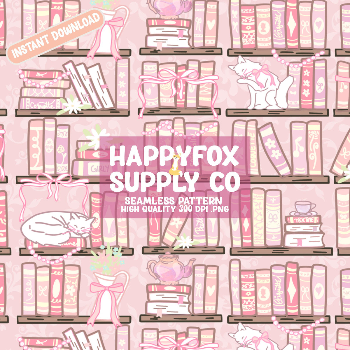 Coquette Bookshelf Pink Digital Seamless File | 300 DPI | .PNG Format ...