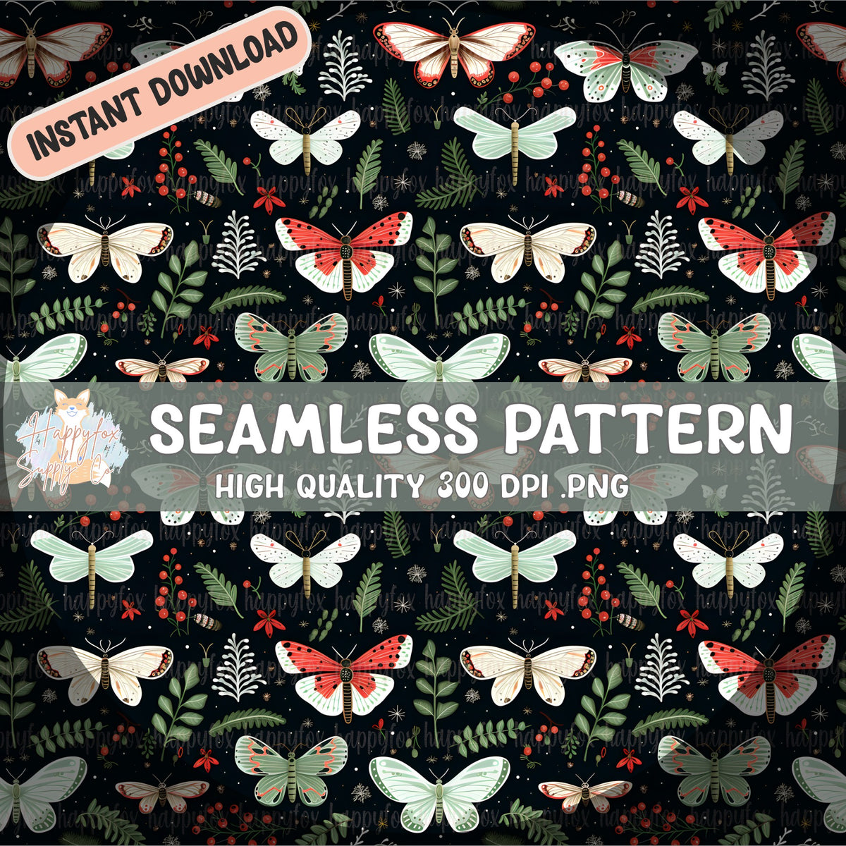 Festive Moths High Quality Digital Seamless File | 300 DPI | .PNG Form ...