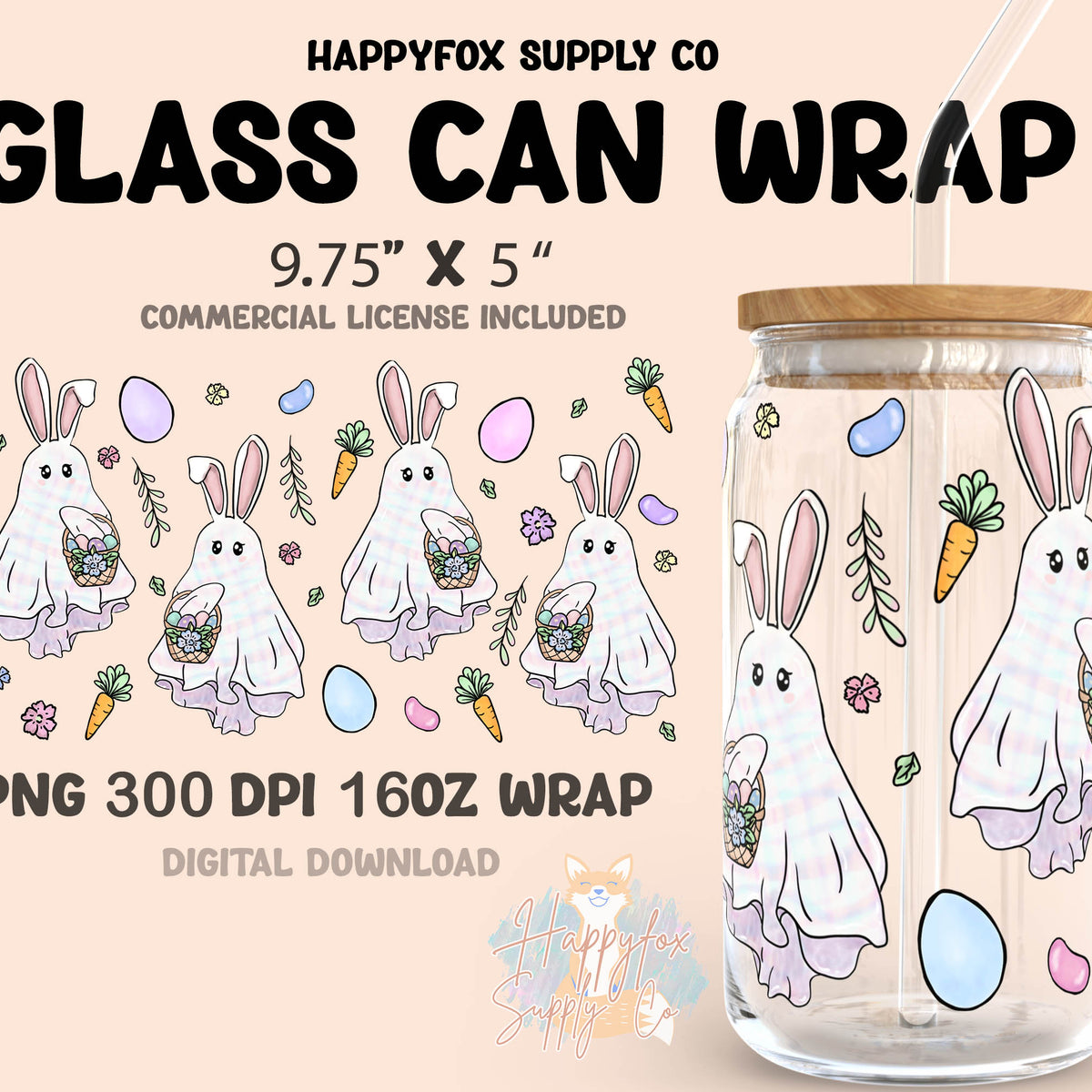 Easter Boo-nies Digital Download 16oz Glass Can Wrap 300 DPI .PNG ...