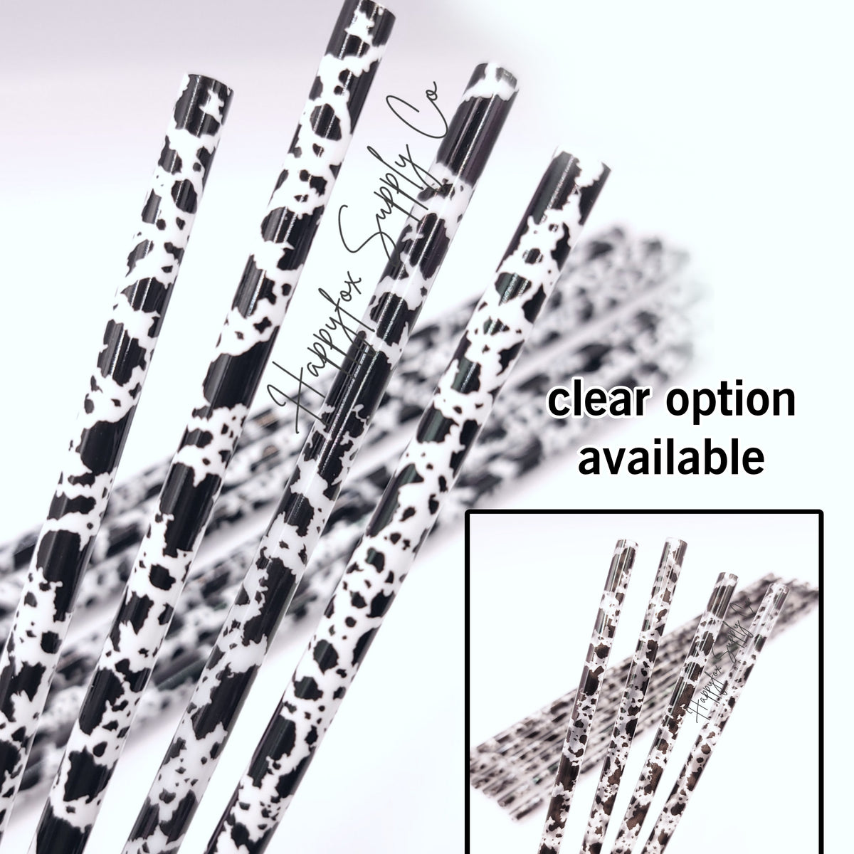 10" Black Cow Print Clear or White Straws – Happyfox Supply Co