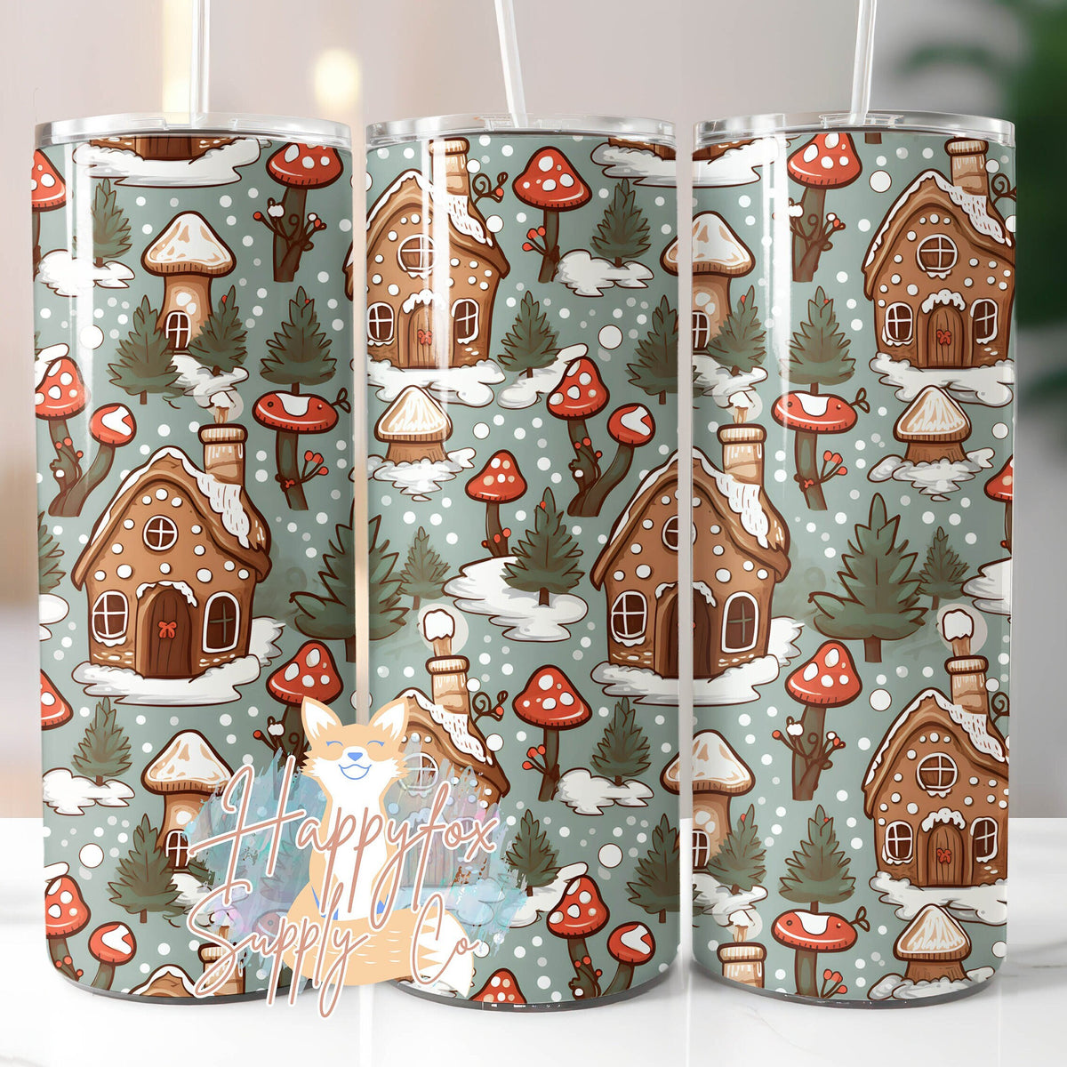 Gingerbread Mushrooms 20oz Skinny Tumbler WrapChristmas – Happyfox ...